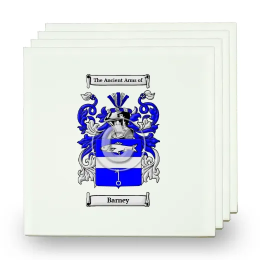 Barney Set of Four Small Tiles with Coat of Arms | HouseOfNames.com