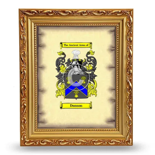 Dunson Coat of Arms Framed - Gold | HouseOfNames.com