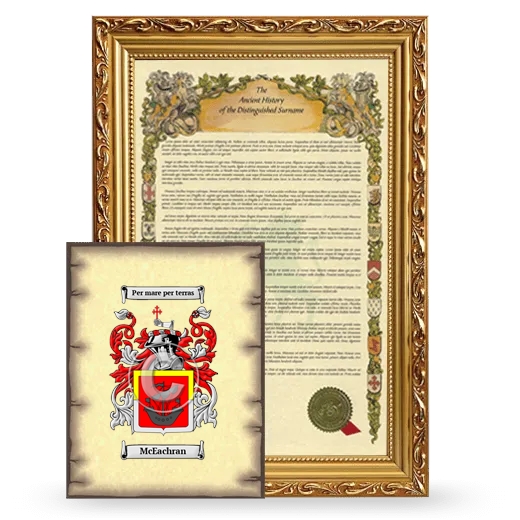 McEachran Framed History and Coat of Arms Print - Gold | HouseOfNames.com