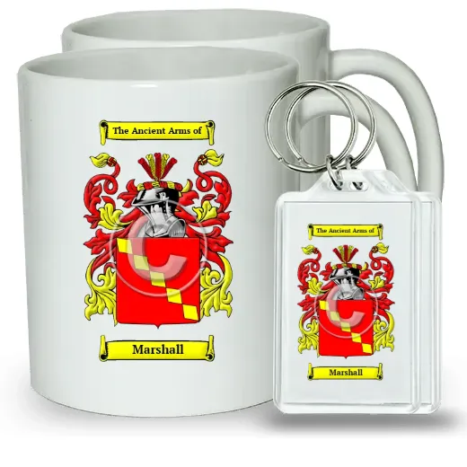 Marshall Pair of Coffee Mugs and Pair of Keychains | HouseOfNames.com