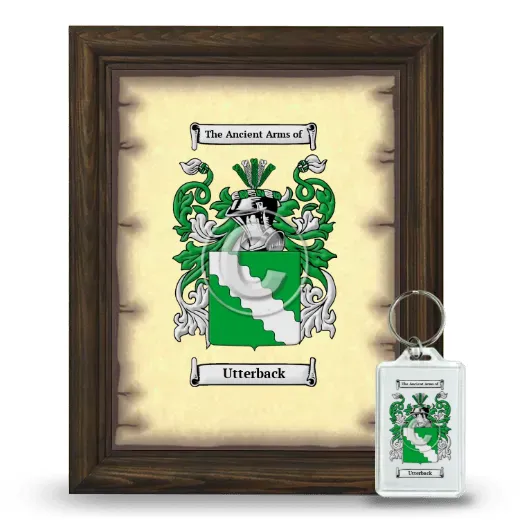Utterback Framed Coat of Arms and Keychain - Brown | HouseOfNames.com