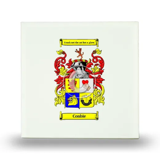 Conbie Small Ceramic Tile with Coat of Arms | HouseOfNames.com