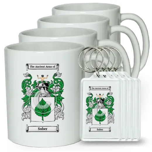 Suber Set of 4 Coffee Mugs and Keychains | HouseOfNames.com